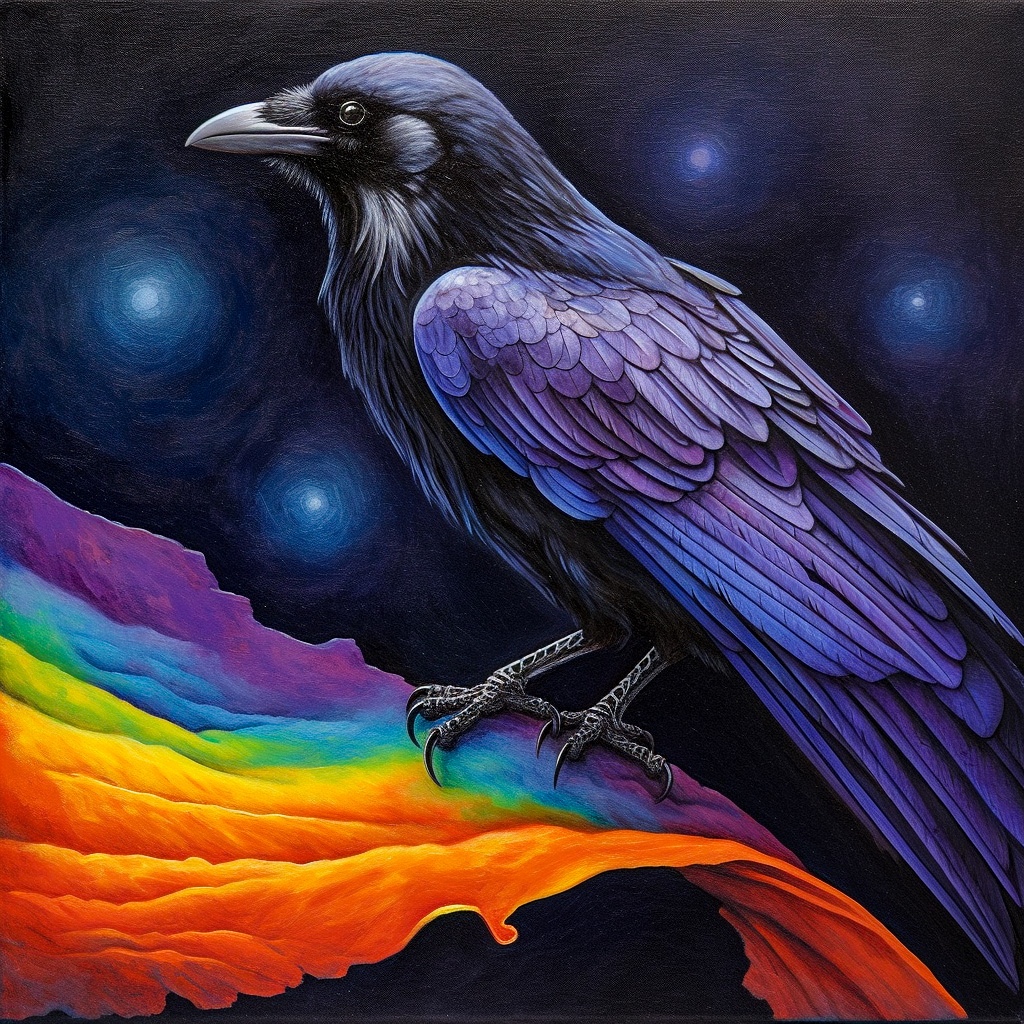 bittybaddies_raven_cawing_on_rainbow_flag_on_moonlit_night_7b4a8888 ...
